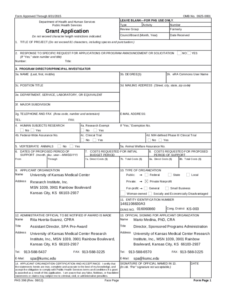 NIH Proposal - Approved Through OMB No 0925-0001 ... Doc Template ...