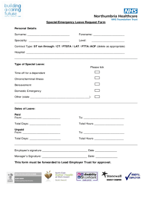 Fillable Online madeinheene hee nhs Special/Emergency Leave Request ...