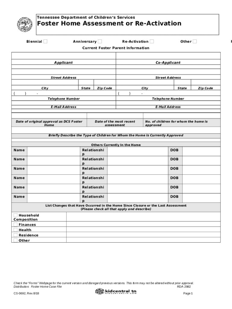 Foster Home Assessment or Re-Activation Doc Template | pdfFiller