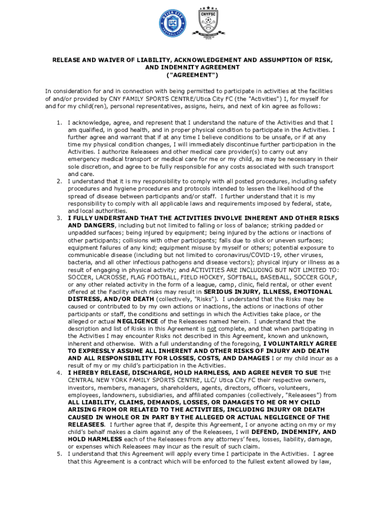 Fillable Online RELEASE AND WAIVER OF LIABILITY, ACKNOWLEDGEMENT AND ...