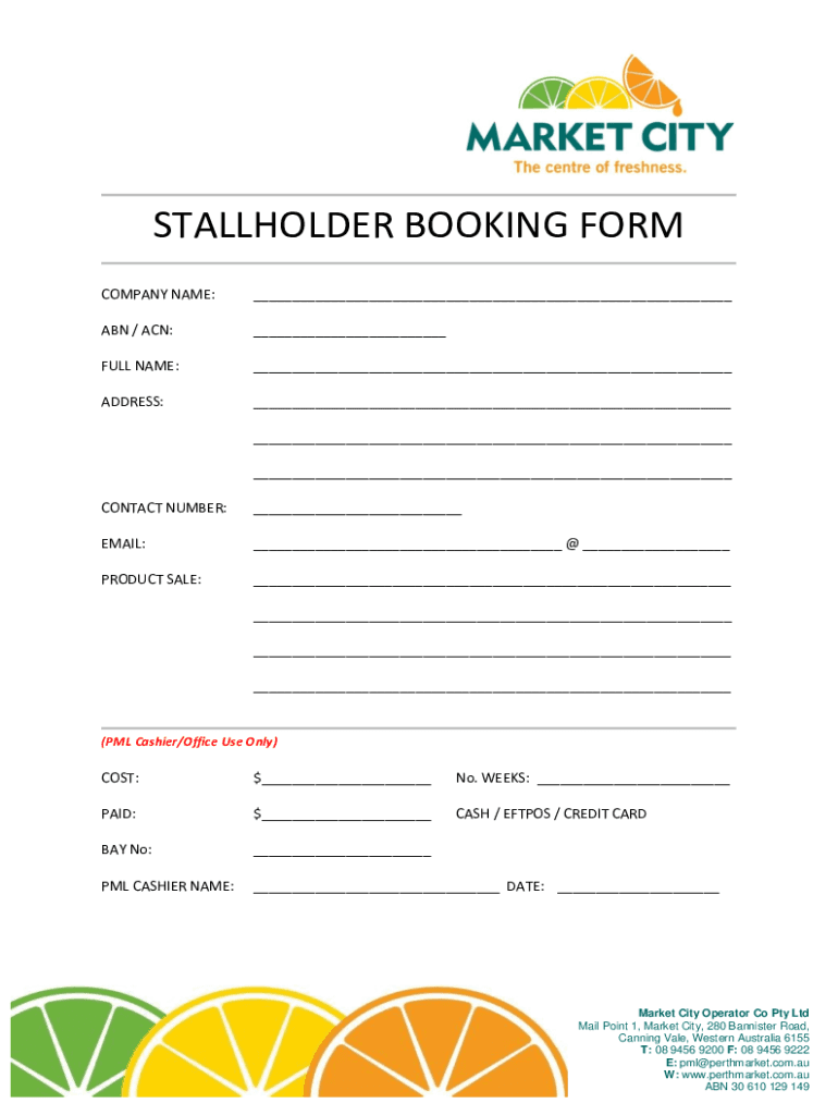 Fillable Online STALLHOLDER BOOKING FORM Fax Email Print - pdfFiller