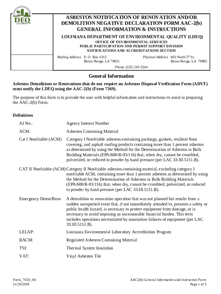 ASBESTOS NOTIFICATION OF RENOVATION AND/OR DEMOLITION NEGATIVE ...