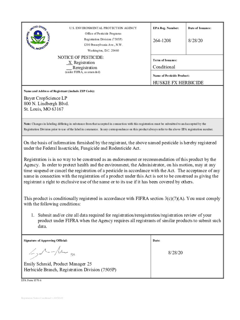 Fillable Online US EPA, Pesticide Product Label, HUSKIE FX HERBICIDE,08 ...