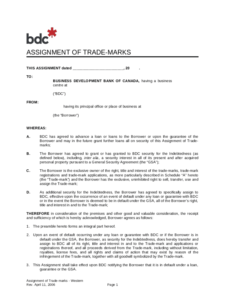 Assignment of Trade-Marks Doc Template | pdfFiller