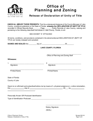 Fillable Online Release of Declaration of Unity of title. Form Fax ...