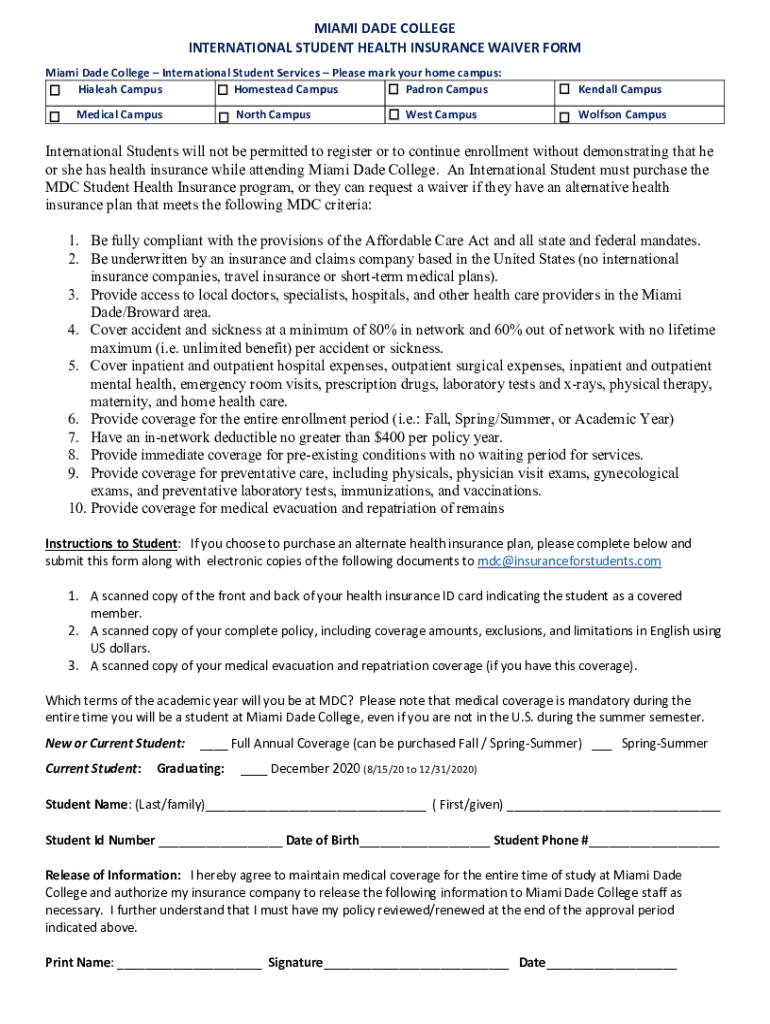 Fillable Online Miami Dade College International Student Services ...