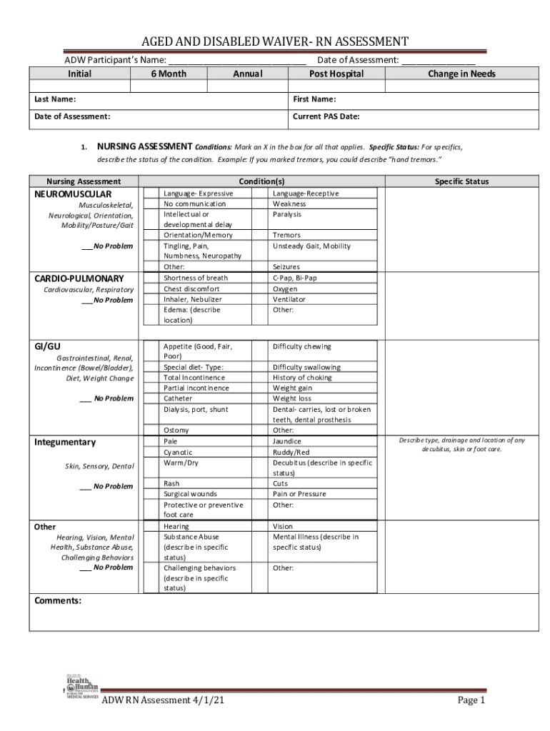 Fillable Online dhhr wv AGED AND DISABLED WAIVER- PERSON CENTERED ...