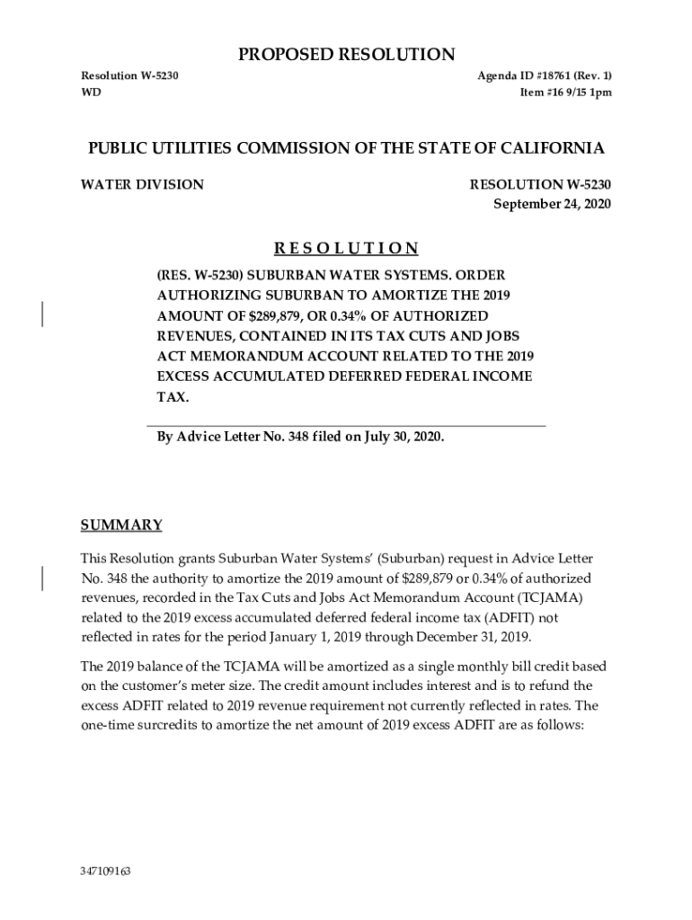 Fillable Online docs cpuc ca Resolutions Enacted by the County ...
