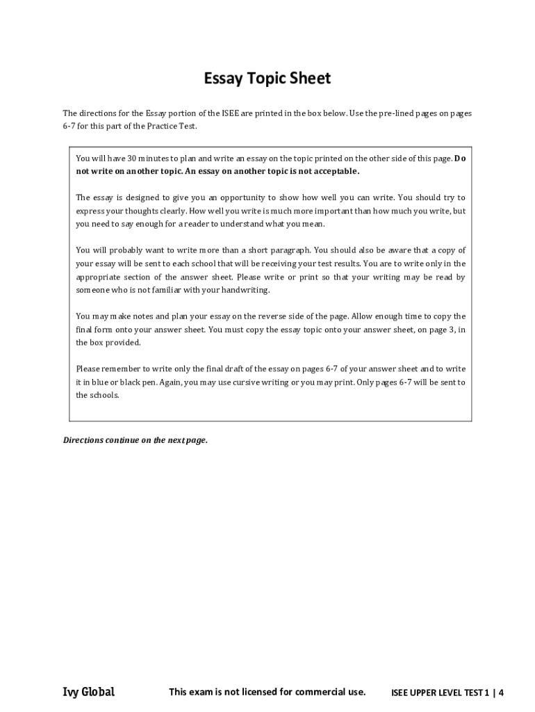 Isee Essay Questions - Fill Online, Printable, Fillable, Blank | pdfFiller
