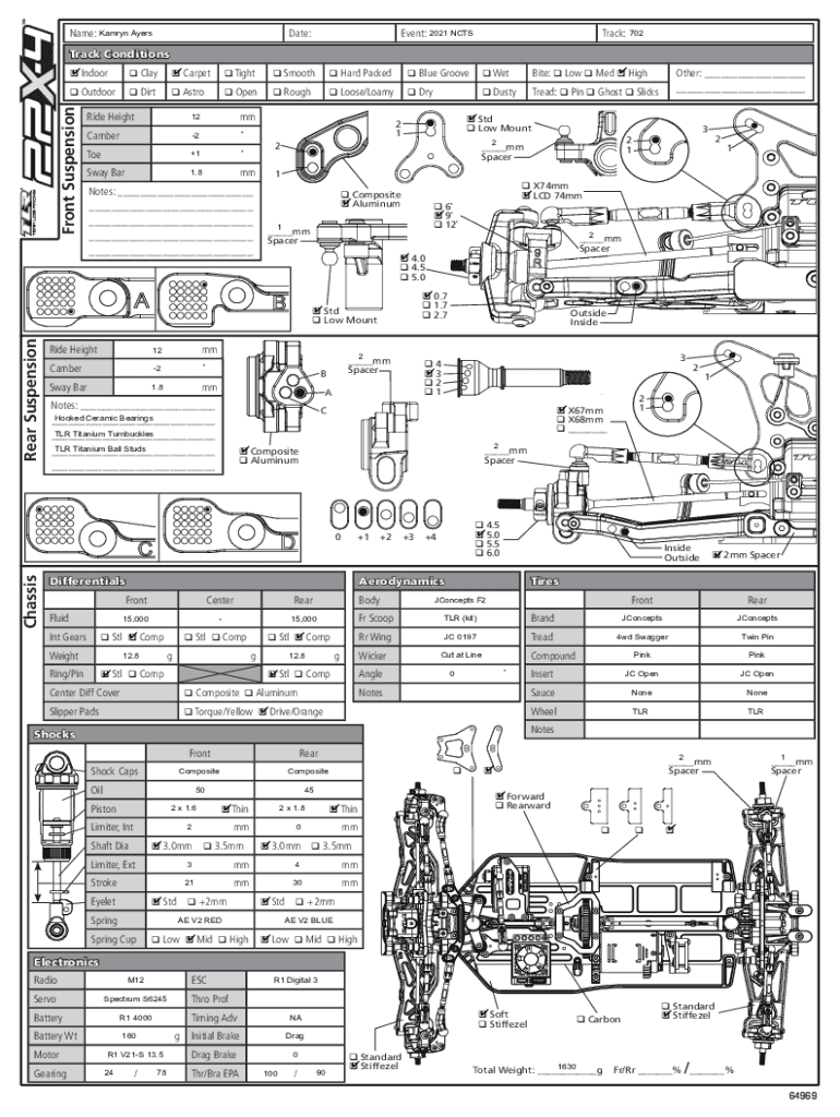 Fillable Online 64969 TLR 22X-4 Race Kit Setup Sheet New Fax Email ...