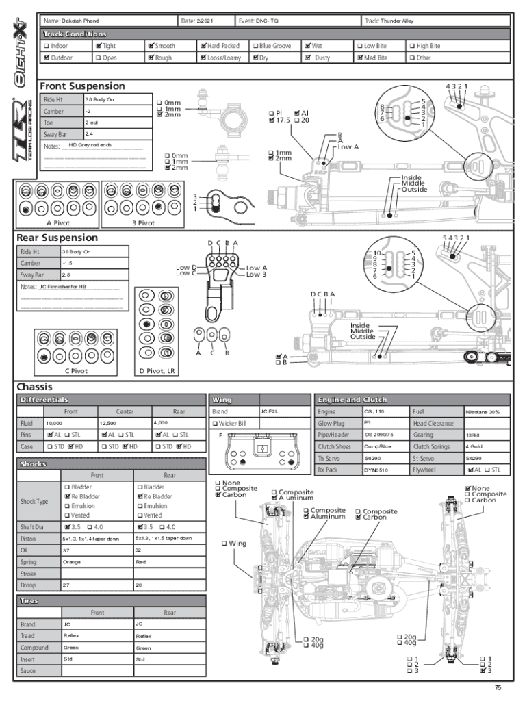 Fillable Online 59601 TLR 8IGHT XT-XTE Race Kit Setup Sheet New Fax ...
