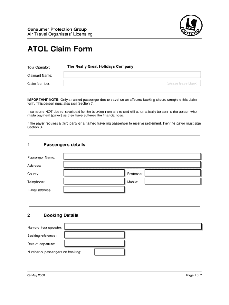 Fillable Online Atol Claim Form - Fill Online, Printable, Fillable ...