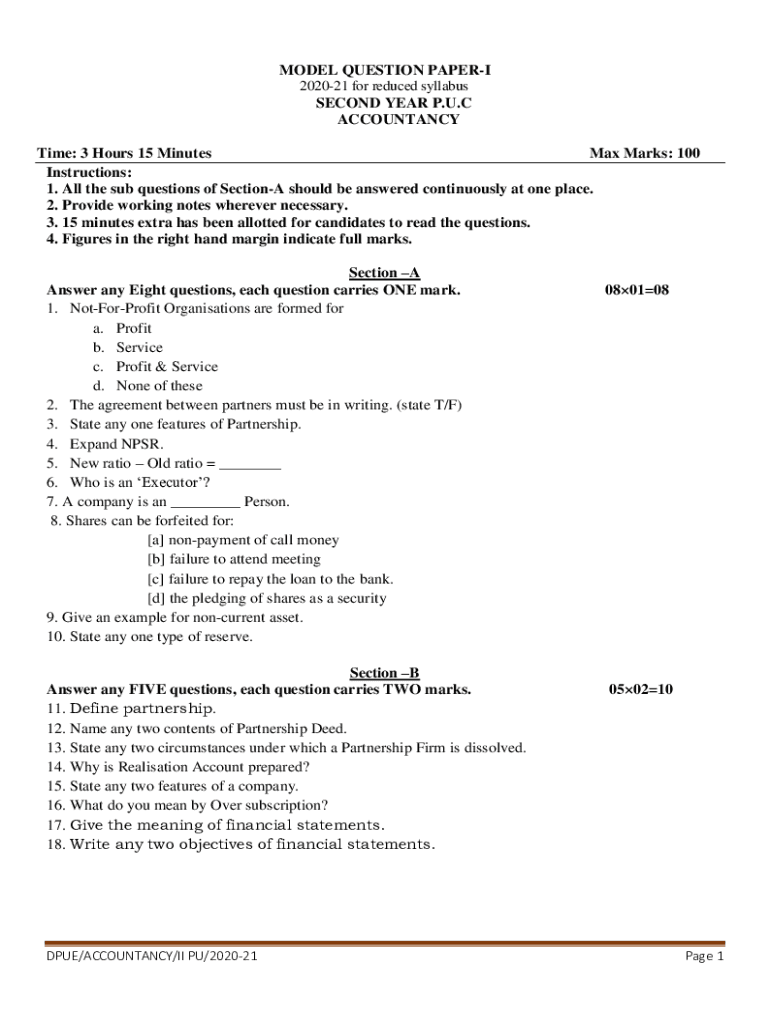 Fillable Online MODEL QUESTION PAPER-I Fax Email Print - pdfFiller