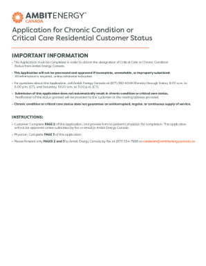 Fillable Online Application for Chronic Condition or Critical Care ...