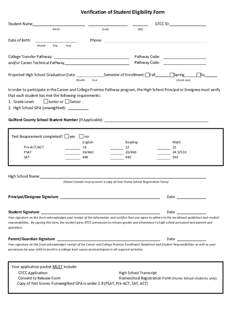Fillable Online Fillable GTCC Verification Student Eligibility Form ...