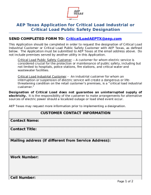 AEP Texas Application for Critical Load Industrial or Doc Template ...