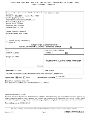 Fillable Online Adair - Form 6004 - Notice of Sale of Estate Property ...