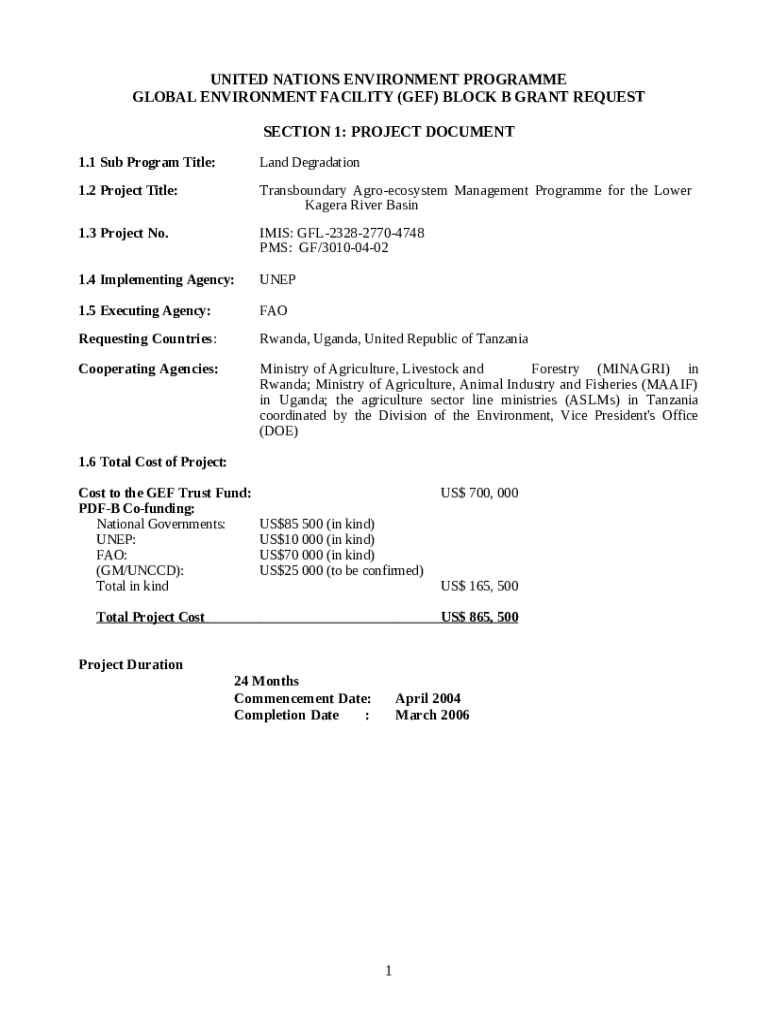 GLOBAL ENVIRONMENT FACILITY (GEF) BLOCK B GRANT REQUEST Doc Template ...