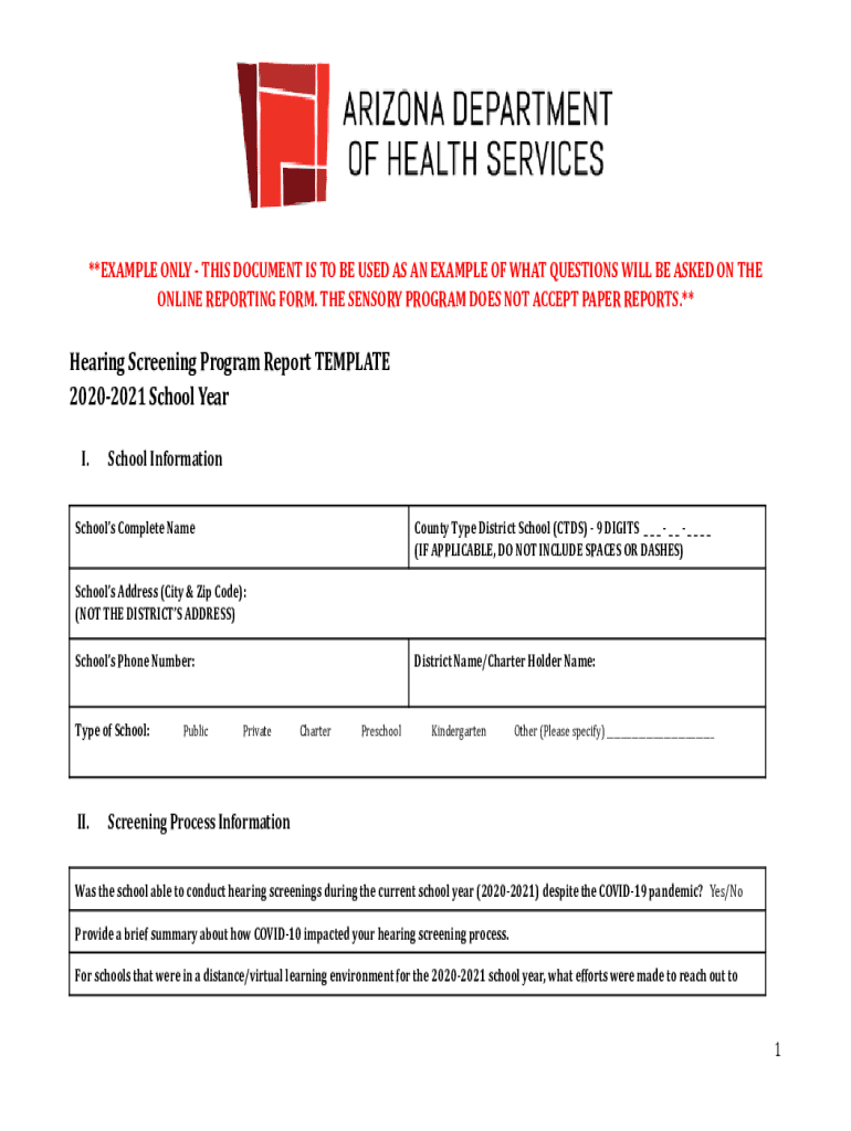 Fillable Online Hearing Screening Yearly Report Example Fax Email Print ...