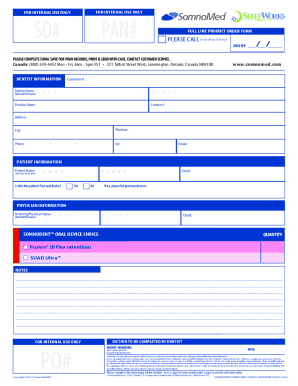Fillable Online 903447RevC Canada SOMNODENT Sleepworks ORDER FORM Fax ...