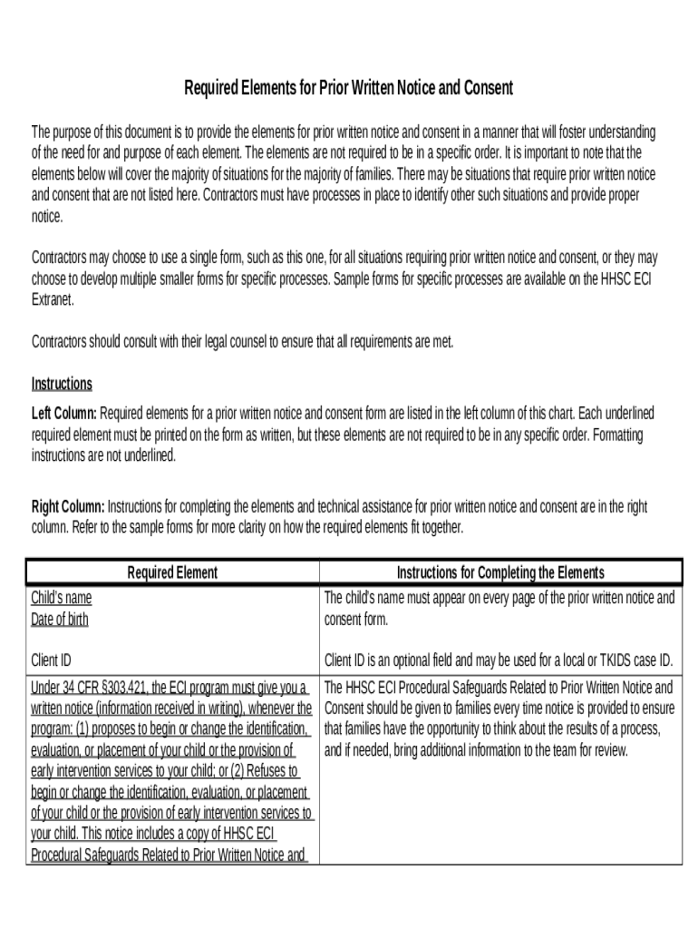 Prior Written Notice and Consent Form - Blank Fillable Template | Fill ...