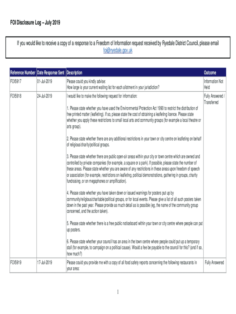 Fillable Online FOI disclosure log Fax Email Print - pdfFiller
