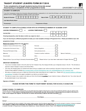 Fillable Online Leavers' forms - Student Education ServiceUniversity of ...