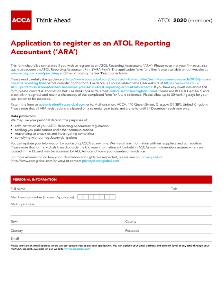 Fillable Online Application to register as an ATOL Reporting Accountant ...