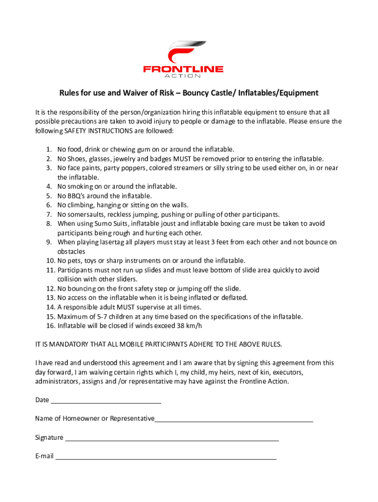 Fillable Online Bouncy castle safetyRisk Management - EcclesiasticalA ...