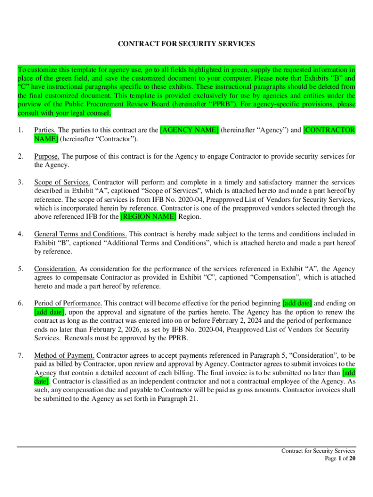 Fillable Online CONTRACT FOR SECURITY SERVICES To customize this ...