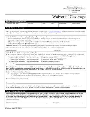 Fillable Online Part 2: Waiver of Coverage Fax Email Print - pdfFiller