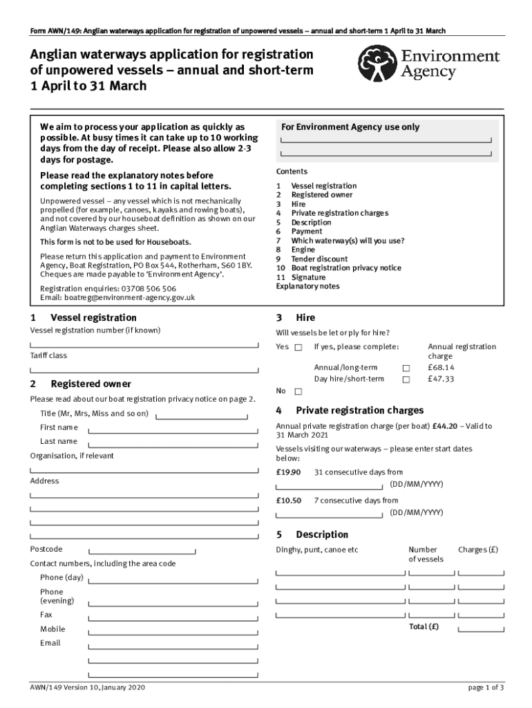 Fillable Online Get the free Anglian waterways application for ...