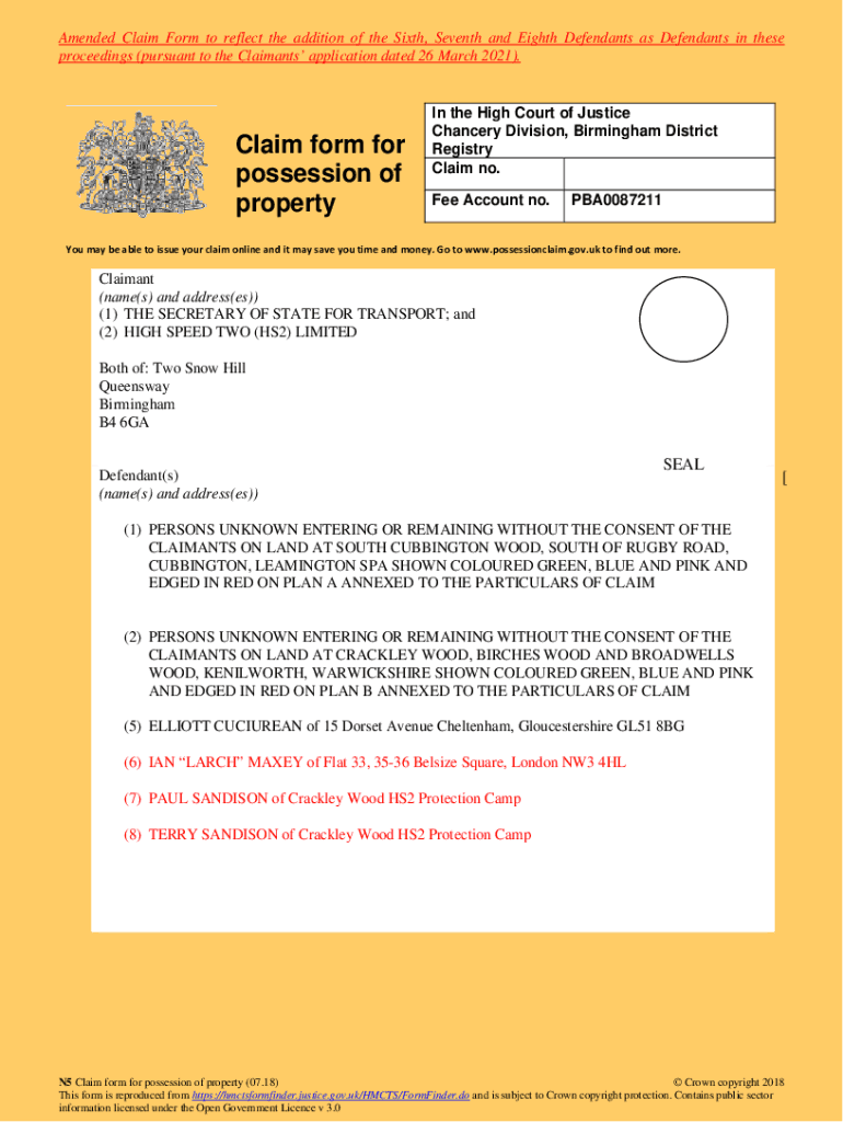 Fillable Online Amended Claim Form to reflect the addition of the Sixth ...