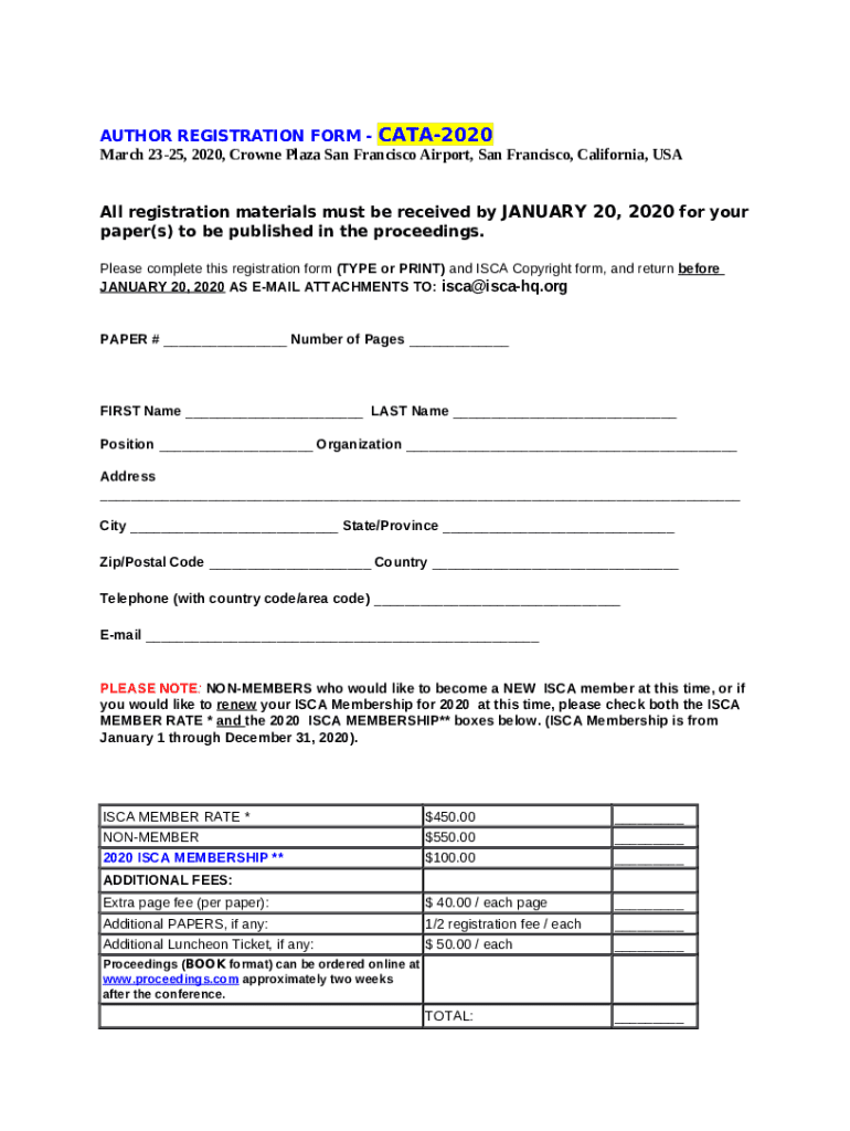 AUTHOR REGISTRATION - CATA-2020 Doc Template | pdfFiller