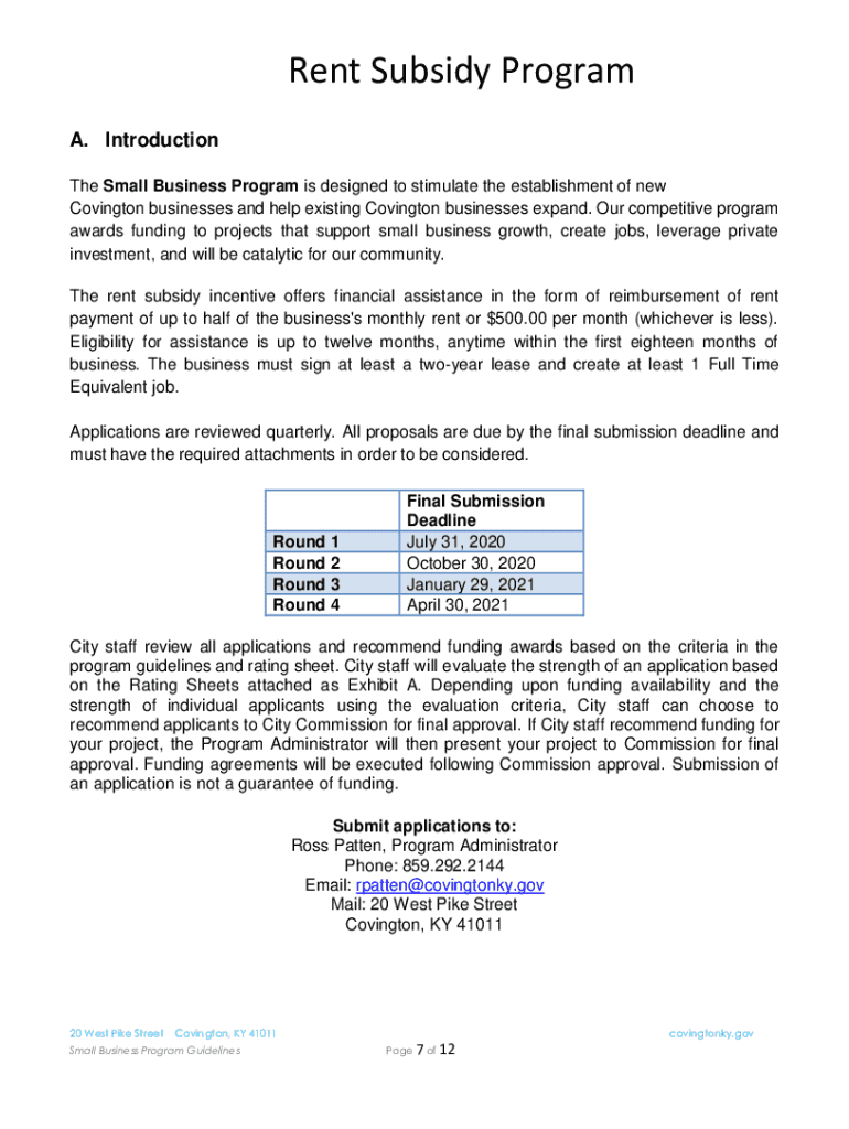 Fillable Online rent subsidy incentive Fax Email Print - pdfFiller