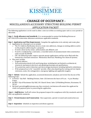 Fillable Online - CHANGE OF OCCUPANCY MISCELLANEOUS ACCESSORY STRUCTURE ...