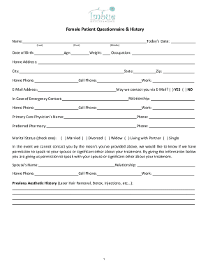 Fillable Online Female Patient Questionnaire & History Fax Email Print ...