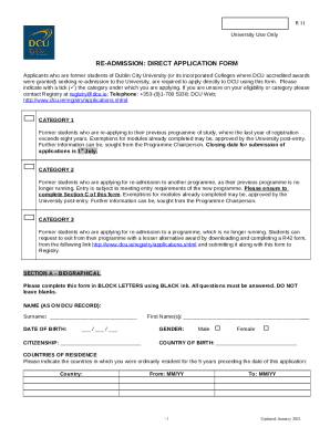 RE-ADMISSION: DIRECT APPLICATION Please submit ... - DCU Doc Template ...