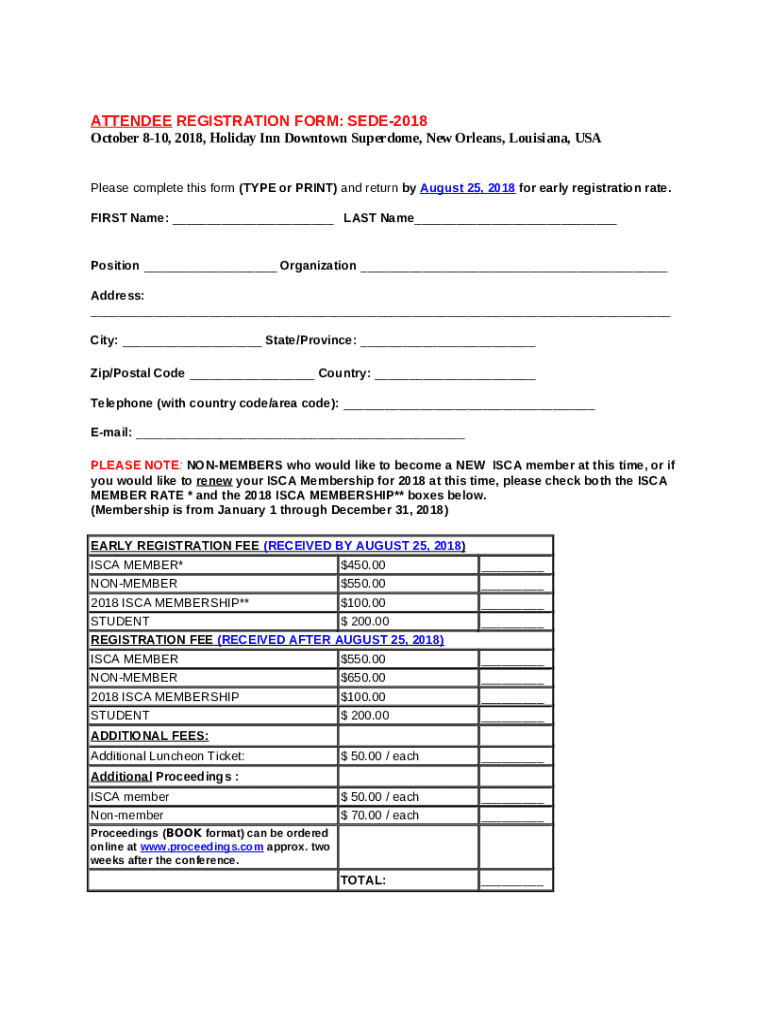 ATTENDEE REGISTRATION : SEDE-2018 Doc Template | pdfFiller