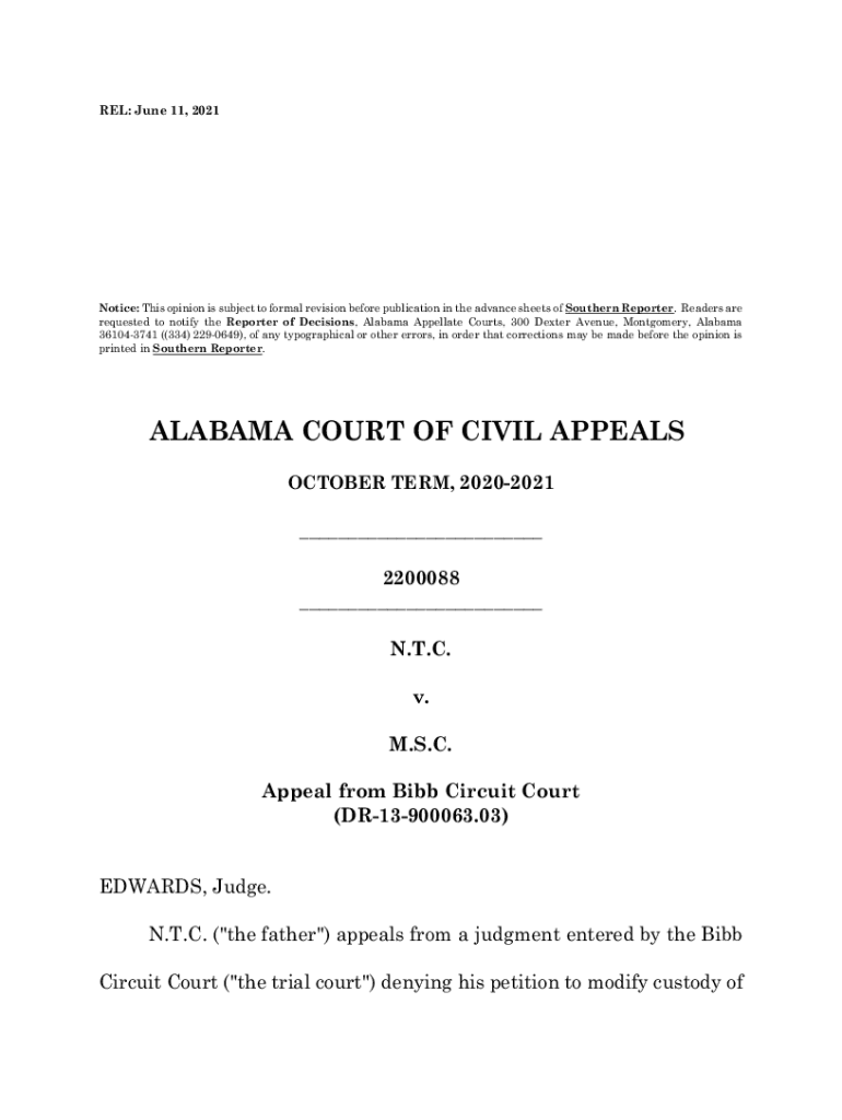 Fillable Online requested to notify the Reporter of Decisions, Alabama ...