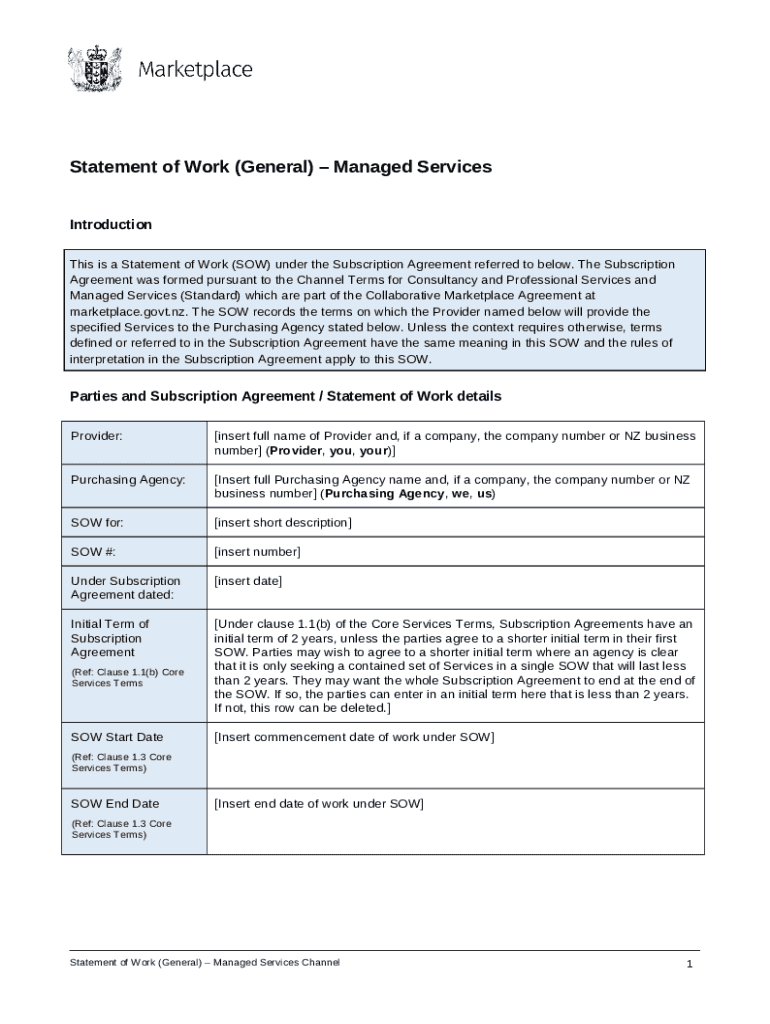 Statement of Work (General) - Managed Services Doc Template | pdfFiller