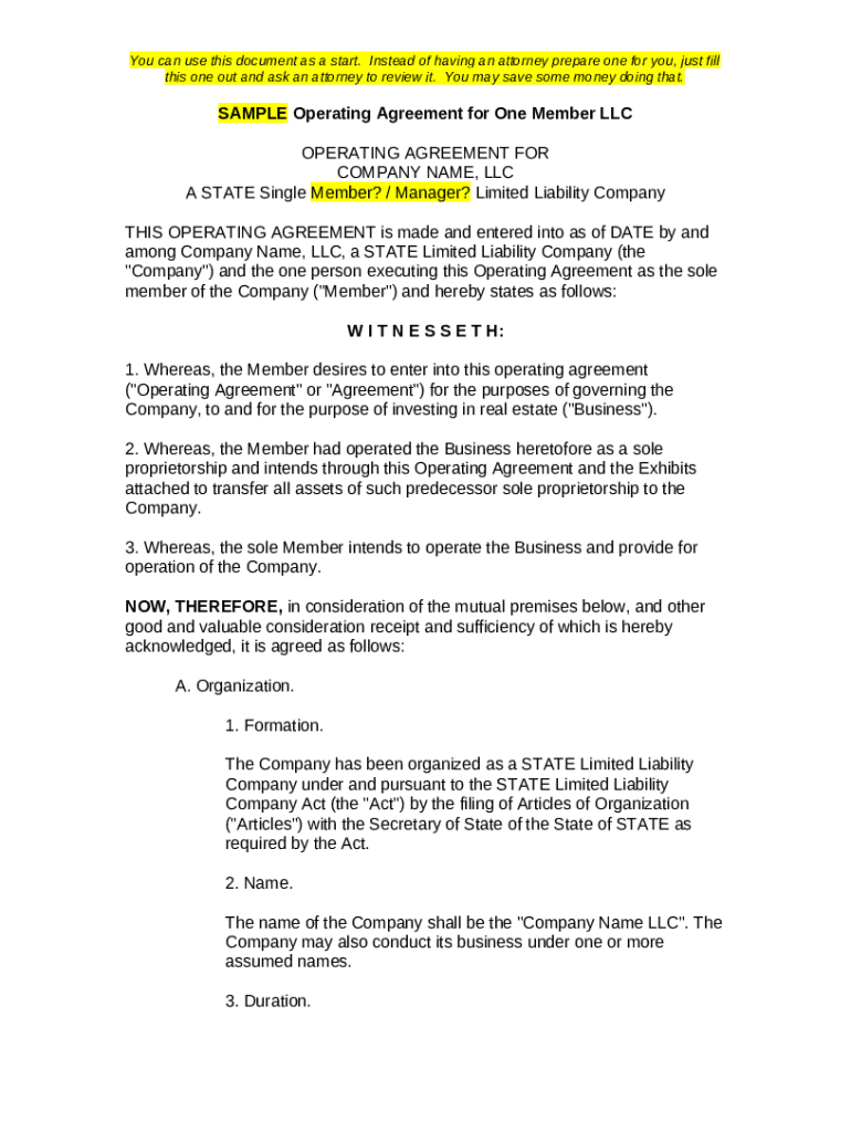 of single-member limited liability company operating agreement Doc ...