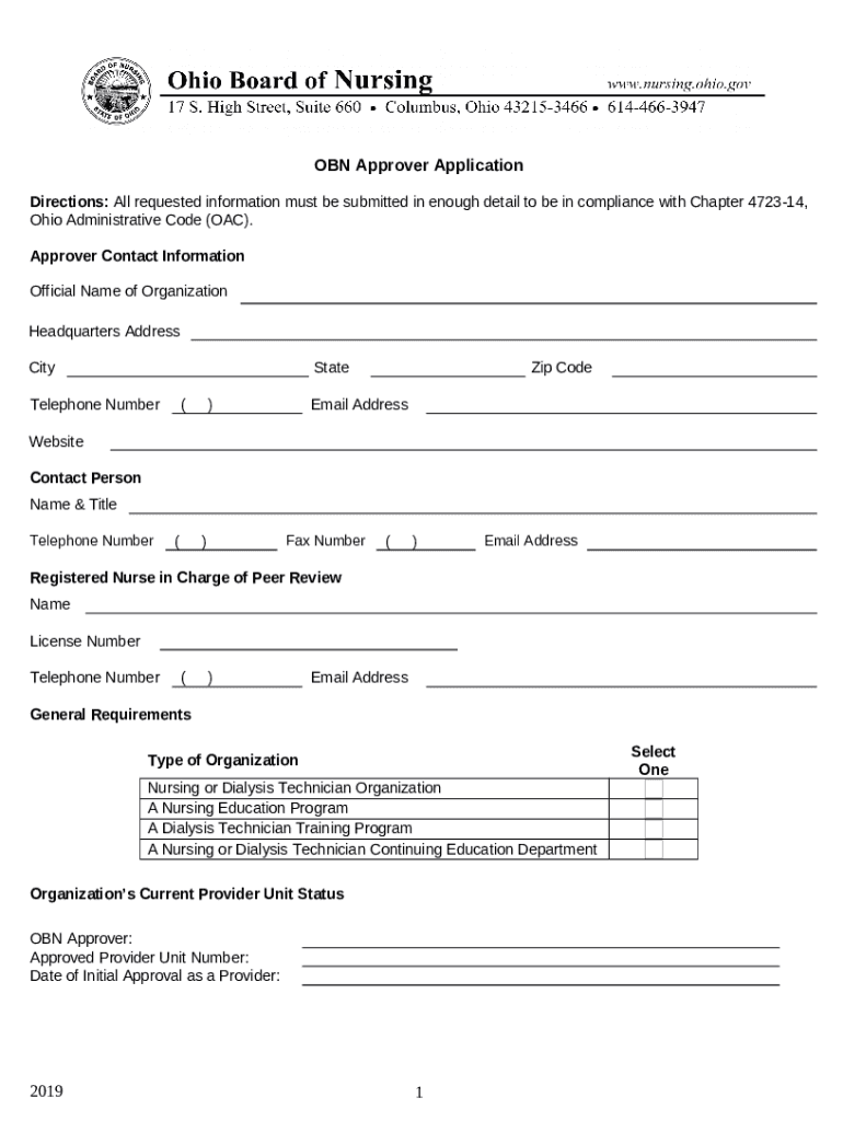 OBN Approver Application Doc Template | pdfFiller