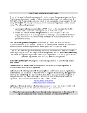 TEMPLATE SUBRECIPIENT AGREEMENT* Doc Template | pdfFiller