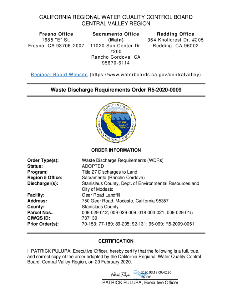 Fillable Online TENTATIVE WASTE DISCHARGE REQUIREMENTS ... - waterboards.ca.gov Fax Email Print ...