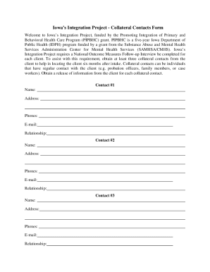 Fillable Online Iowa's Integration Project - Collateral Contacts Form ...