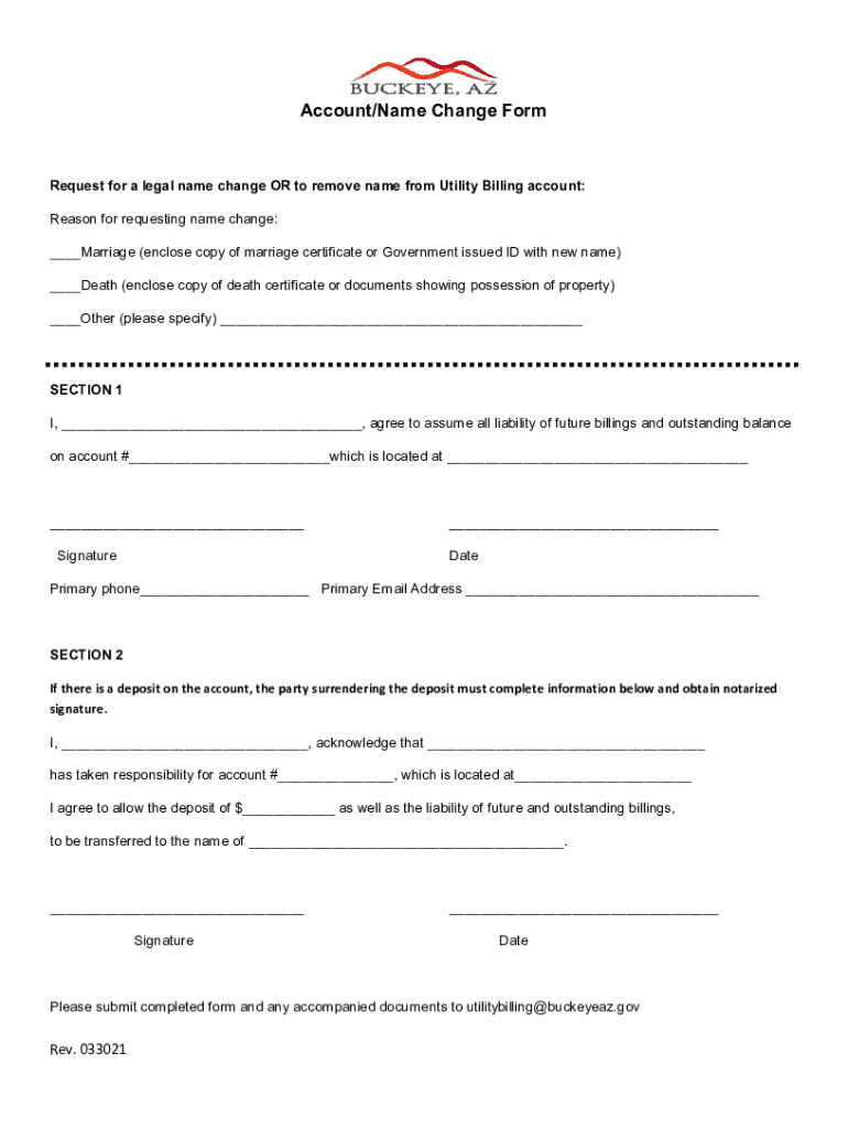 Fillable Online Account/Name Change Form Fax Email Print - pdfFiller