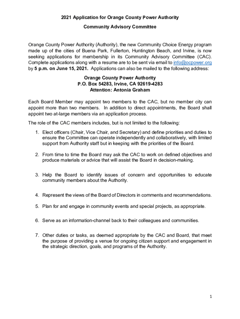 Fillable Online 2021 Application for Orange County Power Authority Fax ...
