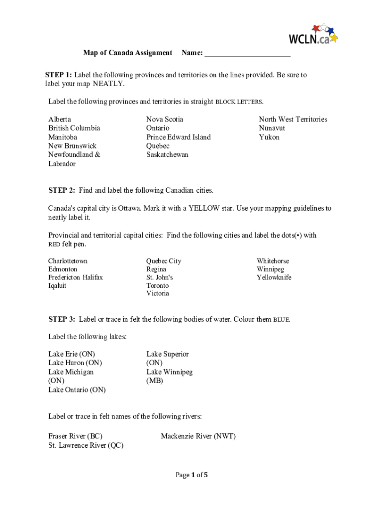 Fillable Online Map of Canada Assignment Fax Email Print - pdfFiller