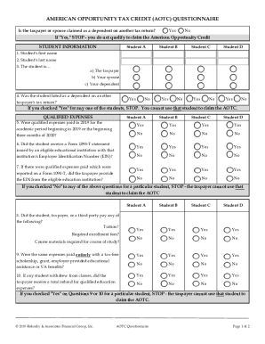 Fillable Online AMERICAN OPPORTUNITY TAX CREDIT (AOTC) QUESTIONNAIRE ...